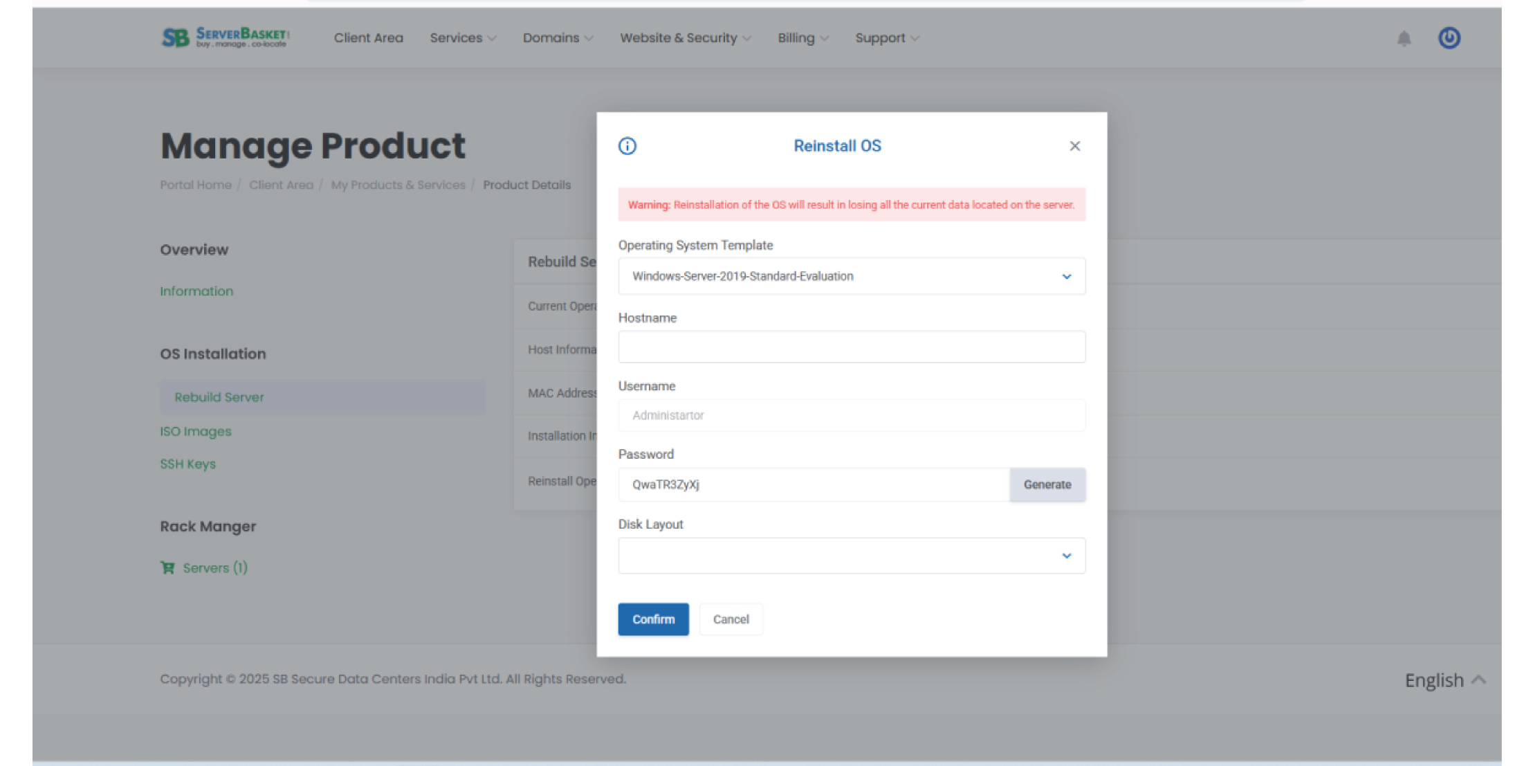 How to Install or Reinstall Server OS Using Client Dashboard